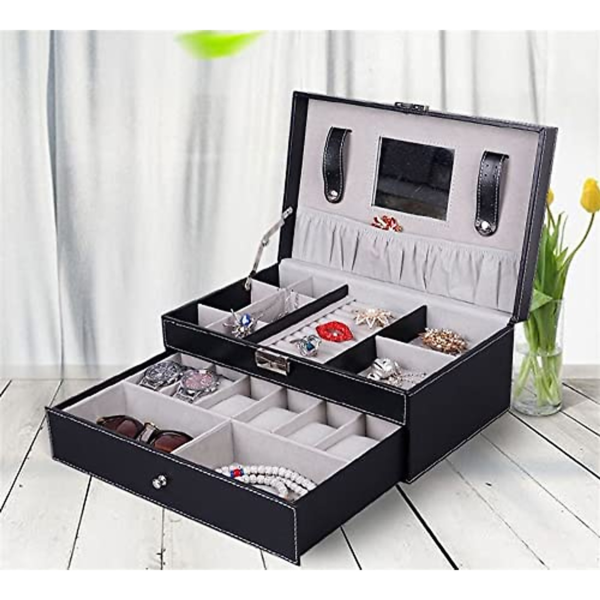 TOEWOE Portable Jewelry Box, 2-Layer Jewelry Organizer with Drawers, Jewelry Storage, Jewelry Box Organizer for Girls Women