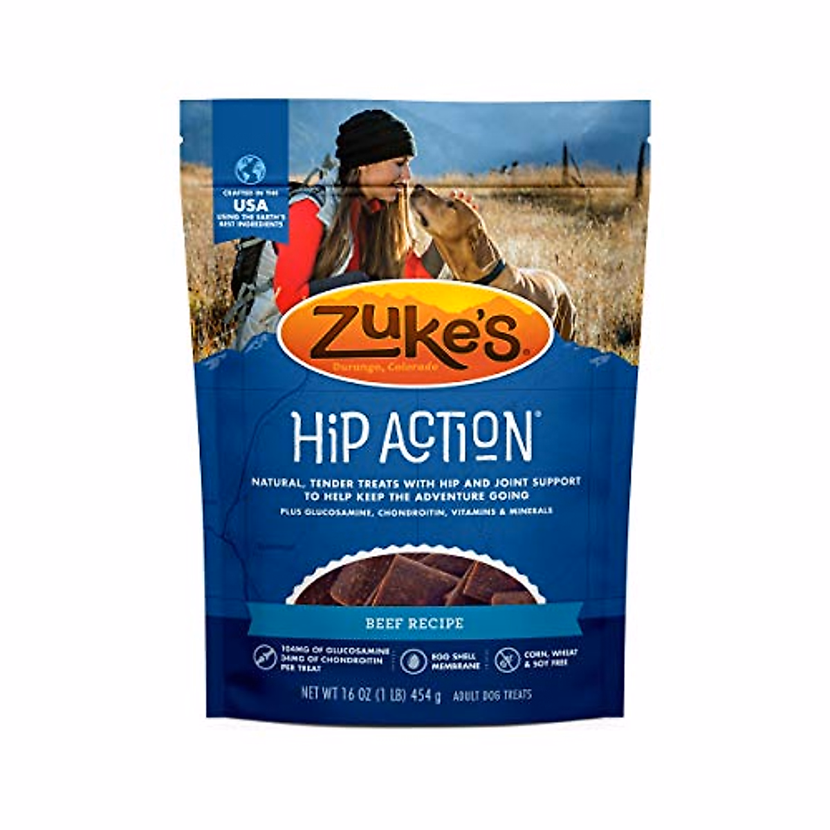 Zuke's Hip Action Hip & Joint Natural Dog Treats Crafted in the USA, Beef, 1 pounds