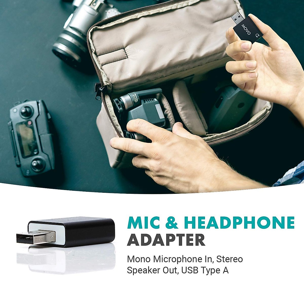 Movo USB-AC 3.5mm TRS Microphone to USB 2.0 Stereo Audio External Sound Card Adapter for PC and Mac. USB Sound Card Adapter for Computer or Laptop Convert USB Input to 3.5mm TRS Headphone or Mic Jack
