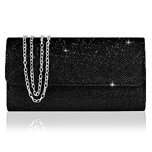 OSDUE Evening Bag Clutch Purses for Women, Glitter Bags, Sparkling Envelope Evening Bag with Detachable Chain, for Prom Wedding Party Banquet Date (Black)