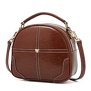 Small Leather Handbags for Women, Genuine Leather Ladies Mini Top-handle Zipper Bags with 2 Type Adjustable Shoulder Strap Women's Fashion Messenger Chain Bags Girls Casual Compact Satchel (Brown)