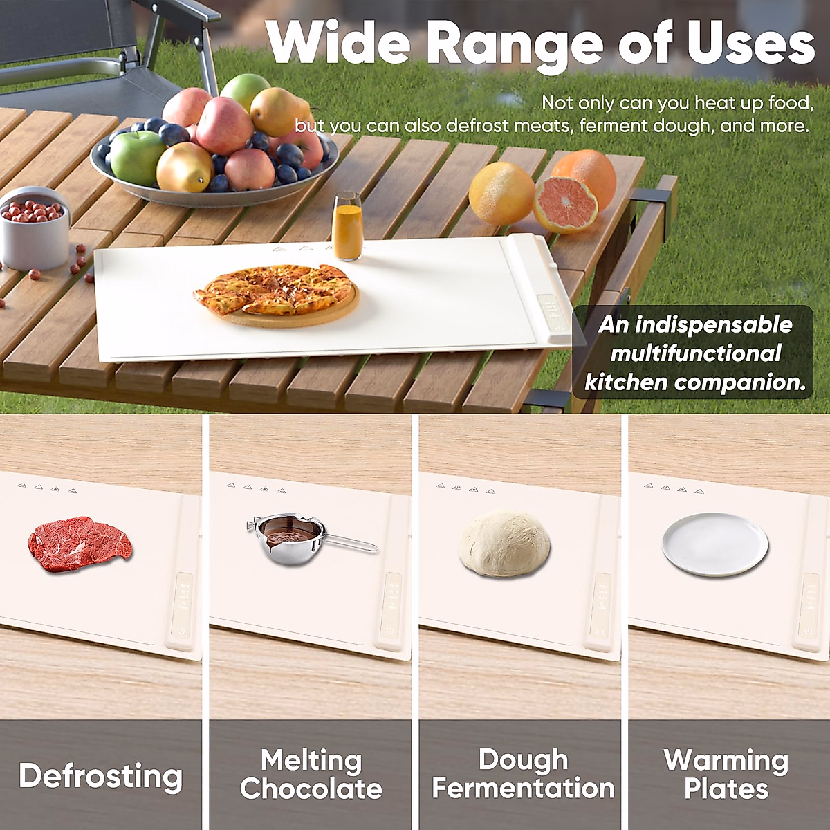 Food Warming mat, Full Surface Heating Electric Warming Tray for buffets Party, Premium Silicone Nano-Material Food Warmers for Parties with 3 Temperature Settings, 2-6 Hours Auto Shut-Off, White