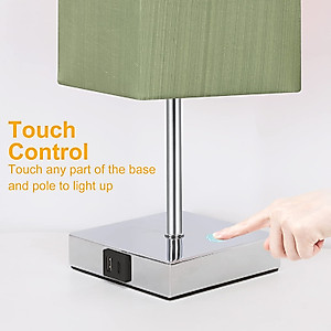 SEEDED-DESIGN Touch Control Table Lamp, Bedside Lamp with USB Port and Outlet, 3-Way Dimmable Nightstand Lamp for Bedroom, Living Room, LED Bulb Included (Square, Green Tea)