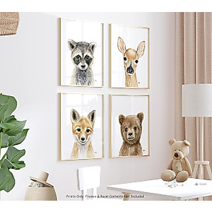 Woodland Animal Nursery Prints Unframed Set of 4, Pick Your Baby Animals and Size, Original Watercolor Portraits Art Signed By Artist