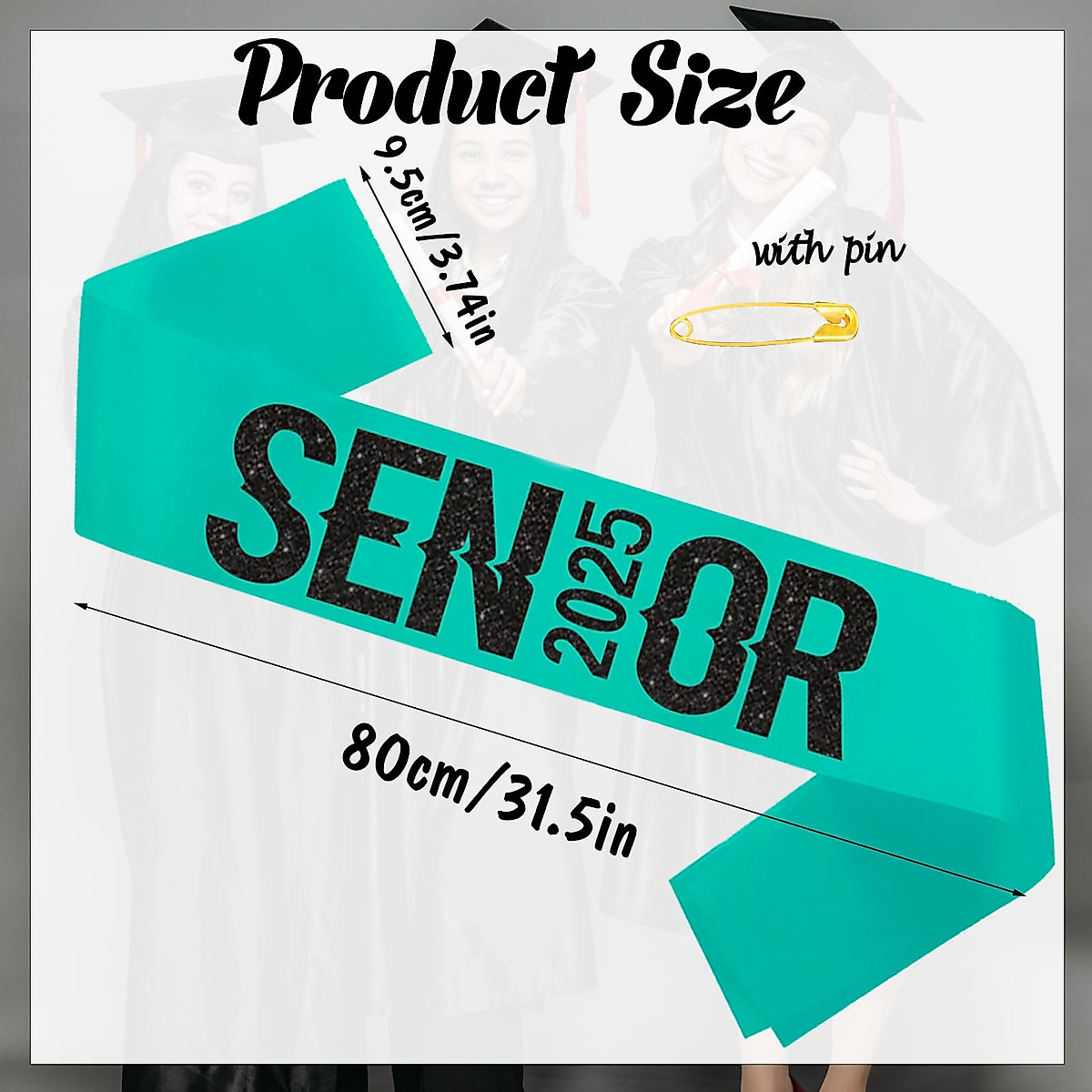 6Pcs Teal Senior 2025 Sash with Black Printing Letters, 2025 Graduation Celebrations Sashes, Class of 2025 Sash for Graduation Party, Senior Cheer Sashes, Cheerleader Sash, Class Competition Sashes