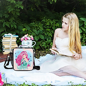 Cute Mermaid Insulated Lunch Box for Kids School Lunch Bag for Boys Girls Cartoon Mermaid Lunch Tote Bag with Adjustable Shoulder Strap, Lunch Cooler Bag for School Picnic Travel