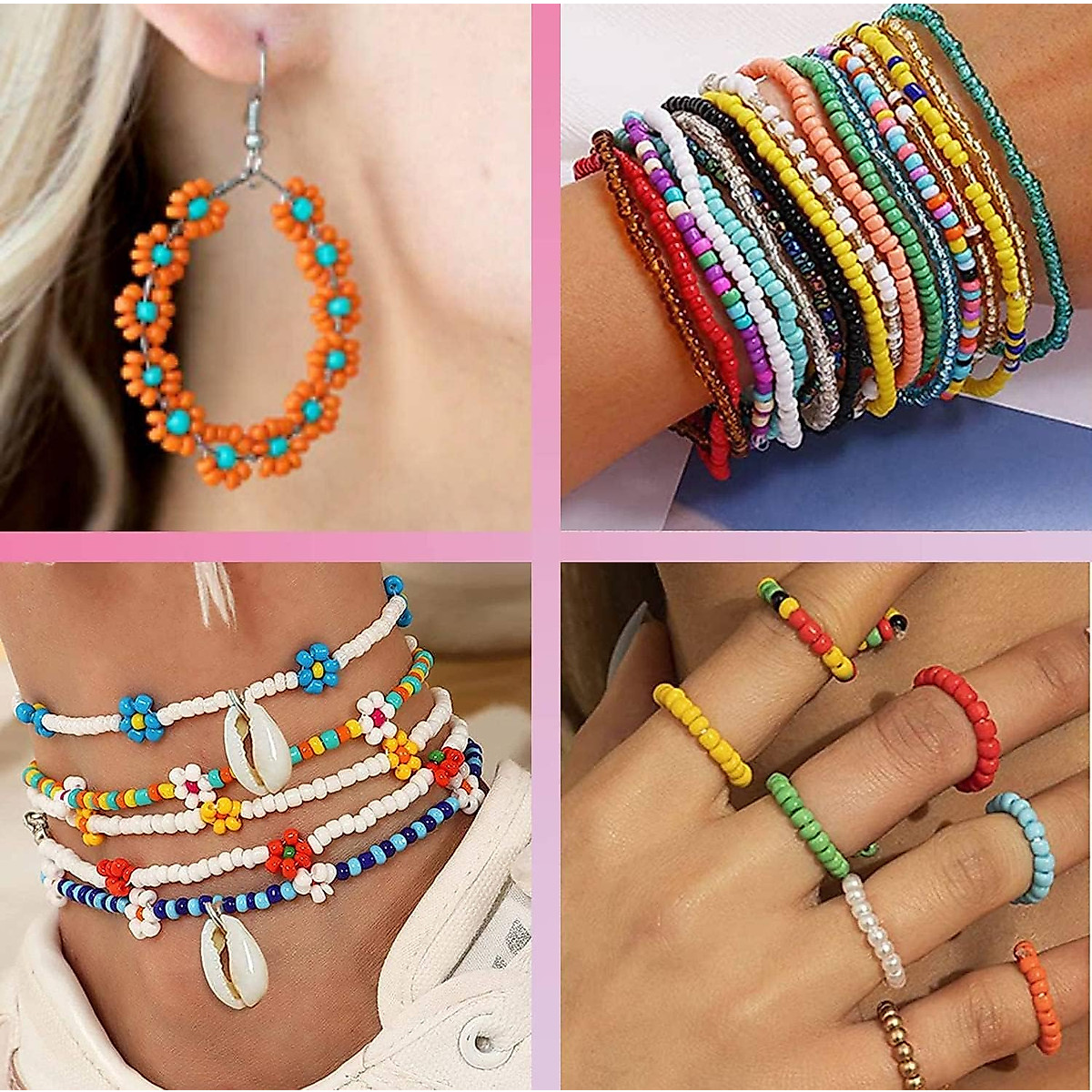 54000pcs Glass Seed Beads for Jewelry Making Kit, 120 Colors 2mm Small Beads with Letter Evil Eye Beads Jump Rings & Charms Pendants for Bracelets Making, DIY, Art and Craft