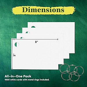 Blank Flash Cards for Studying - 2" x 3" Blank Index Notecards - 1000 Pre Hole Punched White Index Cards with Metal Binder Rings - Blank Flashcards for GMT Prep, Math, and Language