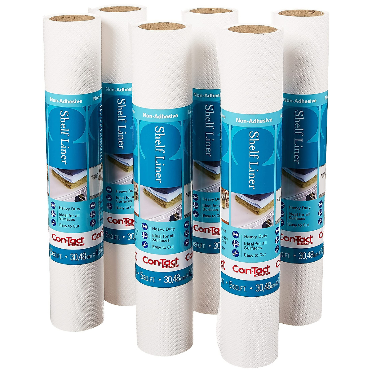 Con-Tact Brand Simple Elegance Textured Non-Adhesive Durable Shelf and Drawer Liner, 12" x 5', White Diamonds, 6 Rolls