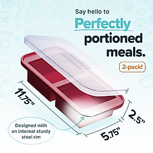 Souper Cubes 2 Cup Silicone Freezer Tray with Lids, Perfect for Storing Lasagna, Leftovers, Sauces, Portioned Meals and More, Silicone Soup Freezer Molds for Meal Prepping - Cranberry - 2-Pack