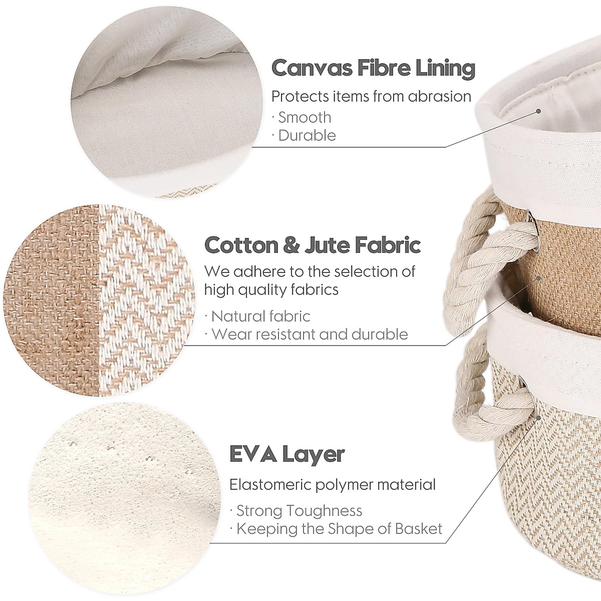 Sea Team 2-Pack Small Jute and Canvas Storage Baskets with Cotton Rope Handles - Ideal for Toiletries, Toys, Sundries, Desk Gadgets