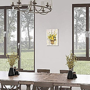 Takfot Rustic Wall Art Farmhouse Canvas Paintings Yellow Flower Artwork Floral Picture Oil Painting Style Prints Daisy Home Decor for Bathroom Bedroom Living Room Dining Room 12x16 inch