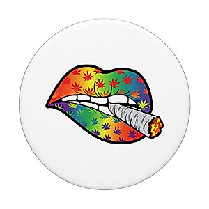 Weed Leaf Dope 420 Rainbow Lips White Stoner Gift PopSockets PopGrip: Swappable Grip for Phones & Tablets