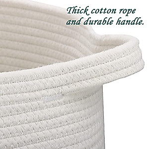 NIACONN XXLarge Laundry Basket 20" X 20" X 13.8" Round Woven Baby Laundry Hamper with Handle Cotton Rope Storage Baskets for Clothes Blanket & Toy Storage(White)