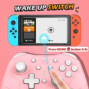 IINE Wireless Controller for Nintendo Switch/Lite/OLED, Updated Switch Pro Controller with Headset Jack, Switch Controller with Marcon Setting, Wake-Up, Auto-Fire Turbo, Motion, Vibration- Pink