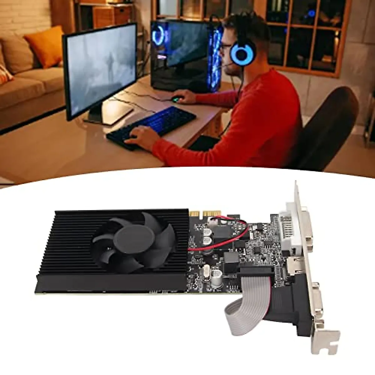 GT610 1GB DDR3 Graphics Card, 64bit 1800MHz Computer Video Card with Cooling Fan, DVI, VGA, HDMI, PCIe X16 2.0 Bus