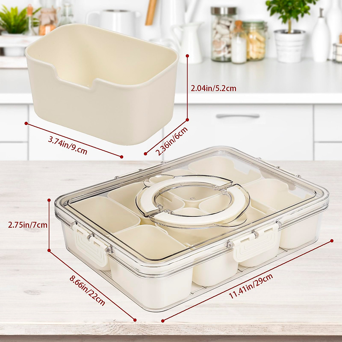 Snackle Box Container,Divided Serving Tray with Lid,Snack Boxes for kids/adults,Snack Tray for party/ travel/beach/ (with 4 Forks)