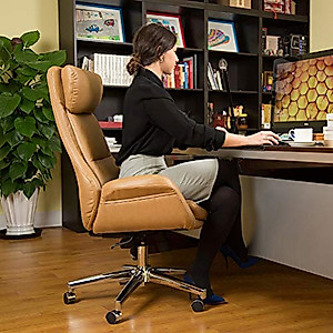 glitzhome Adjustable High-Back Office Chair Executive Swivel Chair PU Leather, Camel