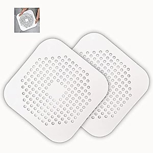 2 Pack Shower Drain Hair Catcher-Square 5.7 Inch Flat Durable Silicone Drain Hair Catcher, Shower Drain Hair Catcher with Suction Cups Easy to Install Bathroom,Bathtub,Kitchen