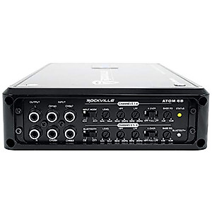 Rockville ATOM 8B 8 Channel 3500 Watt Marine/Boat Amplifier Bundle with Rockville RWK42 4 Gauge 4 Chan Car Amp Wiring Installation Wire Kit & Rockville RTR172 17 Foot RCA Cable Split Pin (3 Items)