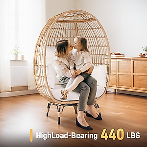 OTSUN Outdoor Egg Chair, Patio Chairs with 4 Thicken Cushions, Oversized Lounge Chairs with Durable Steel Frame, PE Wicker Chair 440 lbs Capacity, Perfect for Balcony, Backyard, Bedroom-Ivory