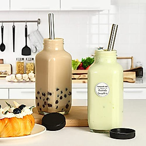 CUCUMI 24pcs 16oz Glass Juice Bottles with Lids, Reusable Vintage Glass Drinking Bottles with Blank Labels, Brush, Straws, Funnel for Storing Tea, Kombucha, Milk