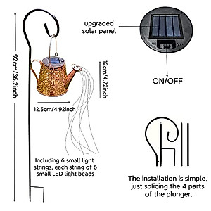 SunKite Solar Watering Can Lights with LEDs, Retro Hanging Lantern Lights, Waterproof Decor for Outdoor,Yard,Pathway,Patio,Garden,Lawn,Flower Bed with 36 inch Shepherd Hook (Warm White)
