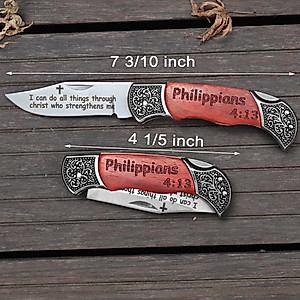 I Can Do All Things Through Christ Who Strengthens Me-Philippians 4:13 Catholic Christian Gifts Bible Verse Pocket Knive,Scripture Baptism Religious Confirmation Holy Men Gift (Philippians 4:13)