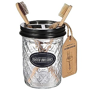 Amolliar 4PCS & 2pcs Black Mason Jar Bathroom Accessories Set-3 pcs Lotion Soap Dispenser & 2 pcs Cotton Swab Holder &1pcs Toothbrush Holder,Waterproof Stickers,Rustic Farmhouse Decor