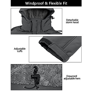 Little Donkey Andy Men's Warm Winter Softshell Jacket Windproof Mountain Ski Snow Coat with Removable Hood Grey L