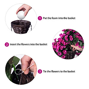 Artificial Wisteria Vine Flowers in Hanging Rattan Basket, Fake Silk Hanging Plant Faux Flower Arrangement with Rattan Rope for Garden Yard Patio Outdoor Home Wedding Party Decoration, White