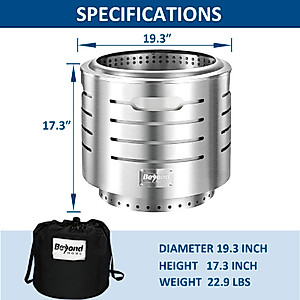 BeyondHOME 19.3 Inches Smokeless Instant Fire Pit, Stainless Steel Fire Pit Wood Burning with Ash Pan, Bonfire Stand, 10 Second Setup, Suitable for Outdoor Camping, Garden