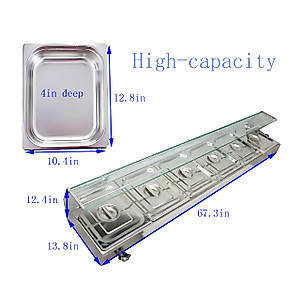 TECHTONGDA 6-Pan Bain-Marie Buffet Food Warmer Electric Steam Heater Stainless Steel Parties Catering Restaurants 1500W
