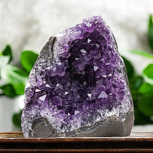 EMPORION Natural Amethyst (3 lb to 4 lb) - 4.5" to 7.5" Height - Crystal Clusters Stone from Uruguay Raw Geode Quartz - Deep Purple Color