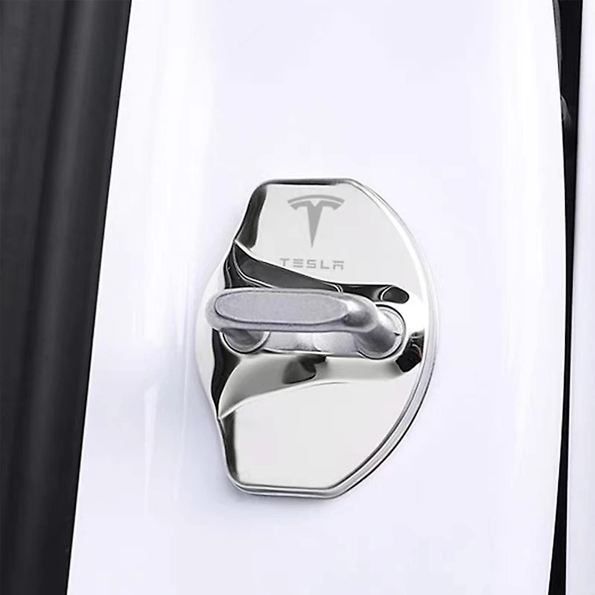 PJOKI Fit Tesla Model 3 Model Y Car Door Lock Cover Stainless Steel Car Door Lock Cover Door Guard Lock for Tesla Accessories(Silver)