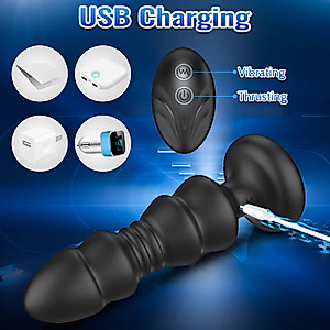 Thrusting Sex Toys Anal Plugs - Anal Toys Sex Toy Remote Control Vibrating Butt Plug G Spot Vibrator, Anal Beads with 5 Vibrating & Thrusting Prostate Massager, Anal Sex Toys for Male and Female