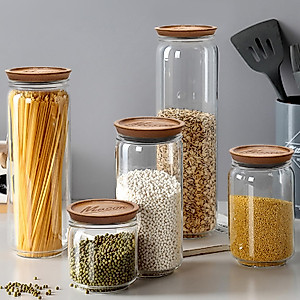 6 Pcs Acacia Wood Mason Jar Lids Regular Mouth Canning Jars Cute Glass Jars with Wooden Lid Silicone Reusable Canning Lids for Jar Cover Kitchen Accessories Decorative Oui Yogurt Jar Lids