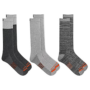 Merrell Unisex Adults Mens And Women's Socks - 3 Pair Pack Half Cushion Comfort Arch Support Band Merino Wool Work Midweight Crew, Light Gray Assorted, Medium-Large US