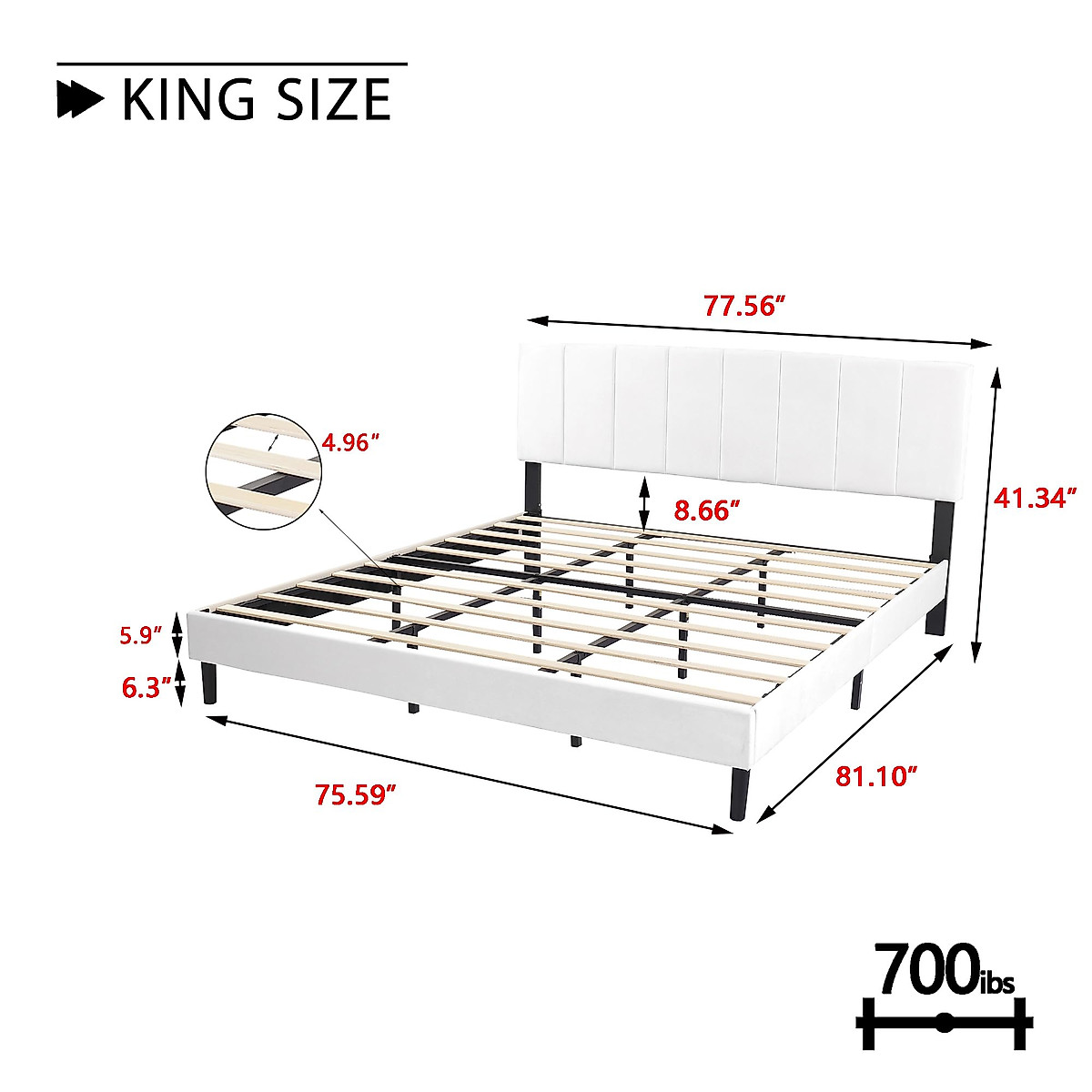 alazyhome Upholstered King Size White Platform Bed Frame with Velvet Upholstered Headboard Wooden Slats Support No Box Spring Needed Easy Assembly