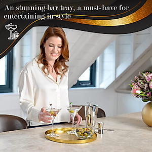 Walbrook Round Gold Tray, 13" - Gold Serving Tray, Luxury Decorative Tray, Coffee Table Tray, Gold Decor, Jewelry Tray, Ottoman Tray, Gold Perfume Tray, Round Tray, Vanity Tray, Bar Tray, Drink Tray