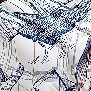 CVHOUSE Whale Comforter Set Twin Size,Ocean Theme Bedding Set for Kids,Whale Nautical Sailing Quilt Set Ocean Duvet Set Ocean Decor 3 Pieces