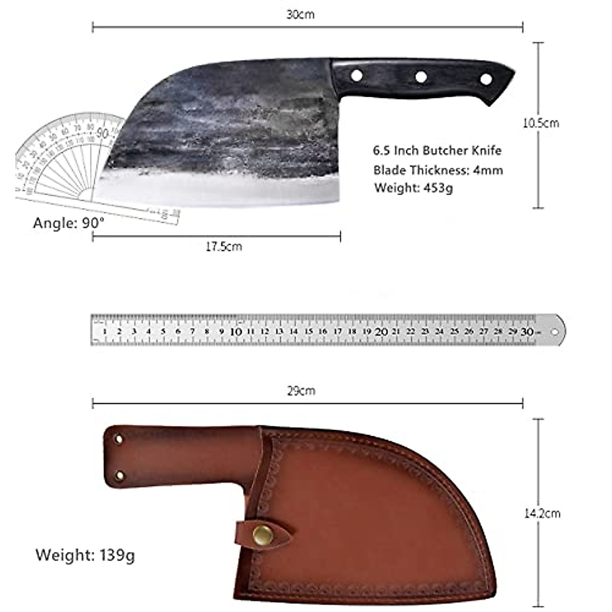 Forging Serbian Chef Knife Kitchen Chef Knives Full Tang High Carbon Clad Steel Almasi Butcher Cleaver with Leather Sheath (B-Almasi Knife)
