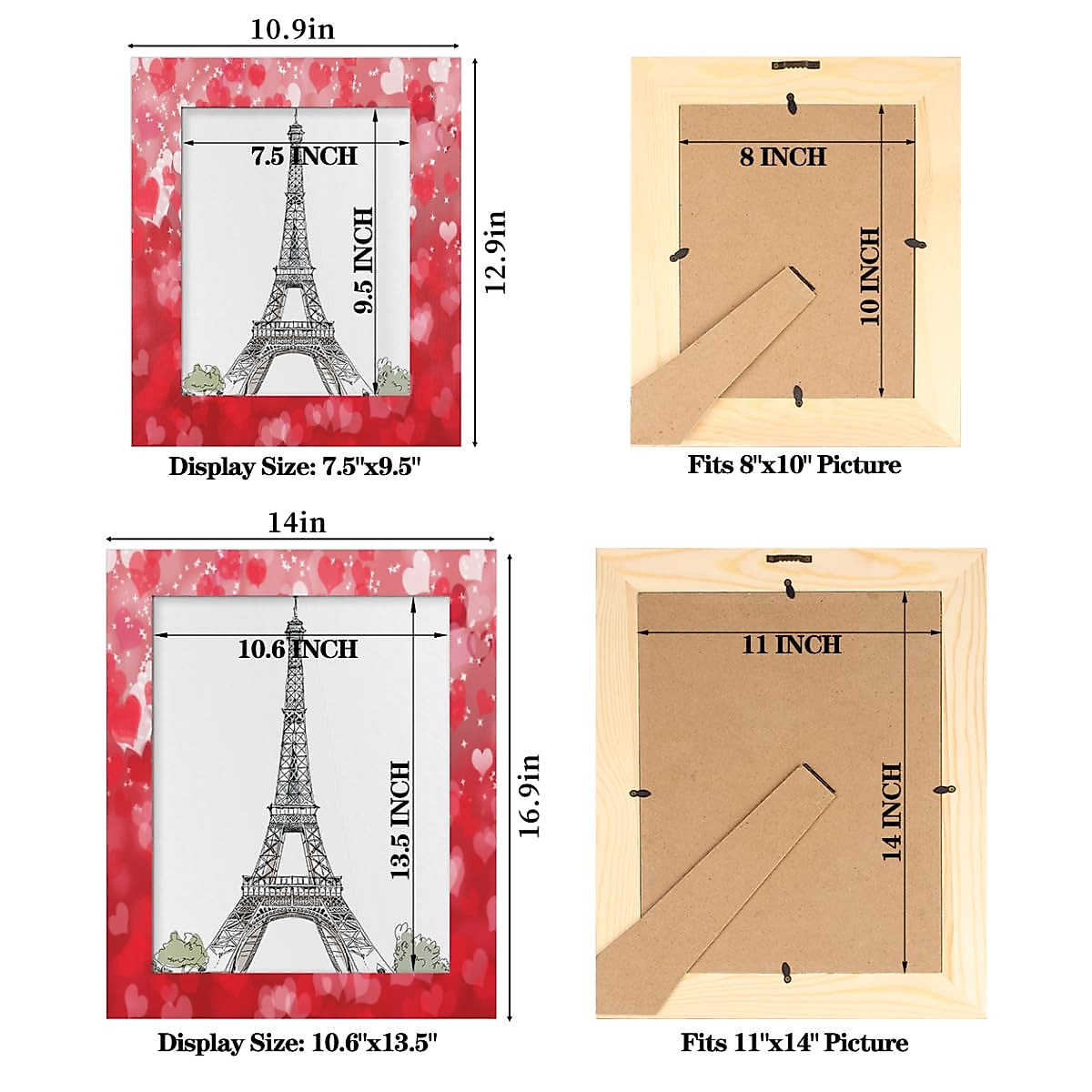 POFATO Shiny Red Heart11x14 Picture Frame Wood Photo Frame for Tabletop Display Wall Mount Picture Frame Display 11 x 14 Inch Photo Wall Decor Home Gift Frames