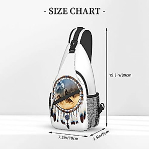White Wolf Mountain Dream Catchers Sling Bag Crossbody Bags for Men Women, Stylish Funny Cool Chest Bag Backpack Casual Shoulder Bags Travel Hiking Cycling Gym Sport Lightweight Daypack, Small