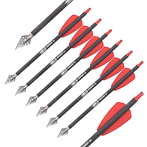 TY Archery 7.5" inch R9 Crossbow Bolts Carbon Arrows 2" Red Vanes with 100grain Broadhead for Hunting Shooting Targeting