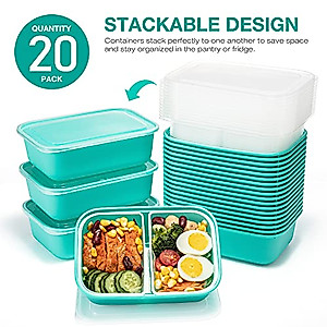Glotoch Meal Prep Container, 38OZ 1 Compartment To Go Containers, Double Use As Divided Lunch Containers For Portion Control-Microwave&Freezer&Dishwasher Safe,BPA-Free,Reusable&Stackable,20 Pack,Green