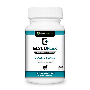 VetriScience GlycoFlex Classic Hip and Joint Supplement with Green Lipped Sea Mussel for Dogs, 600 Mg, 300 Chewable Tablets