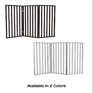 Home Pet Gate Collection - Dog Gate for Doorways, Stairs, or Rooms - 32-Inch Freestanding, Folding, Accordion-Style Wooden Indoor Dog Fence by PETMAKER (Brown)