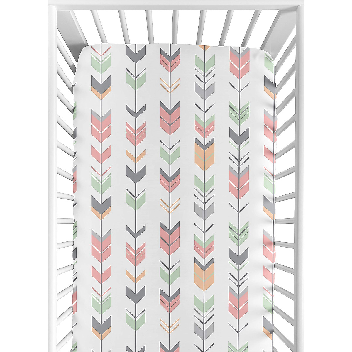 Fitted Crib Sheet for Grey, Coral and Mint Woodland Arrow Baby/Toddler Bedding Set Collection - Arrow Print