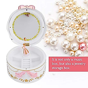 Music Boxes For Girls, Round Music Box for Girls With Mirror, Miniature 360 Degree Rotary Girl And Jewelry Storage Functional Baby Toys(White)